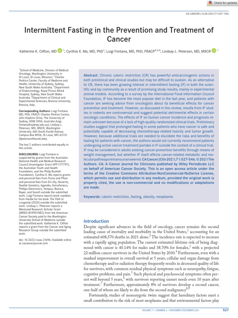 CA A Cancer J Clinicians - 2021 - Clifton - Intermittent fasting in the ...