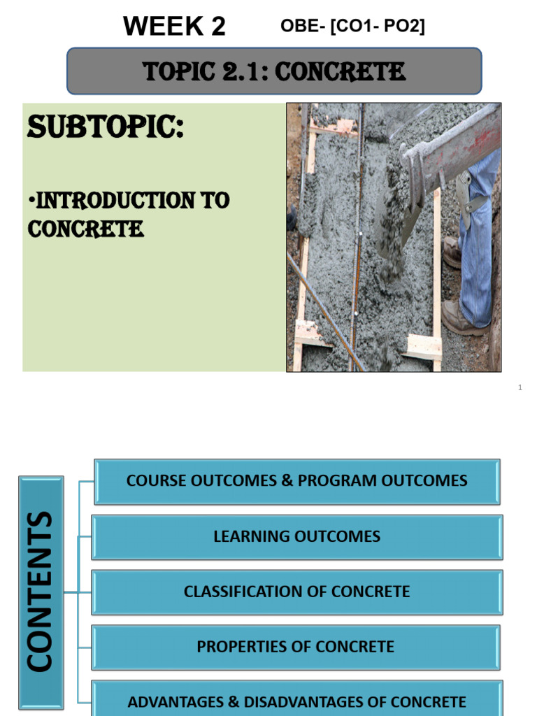 Topic 2.1 Introduction To Concrete | PDF | Concrete | Reinforced Concrete