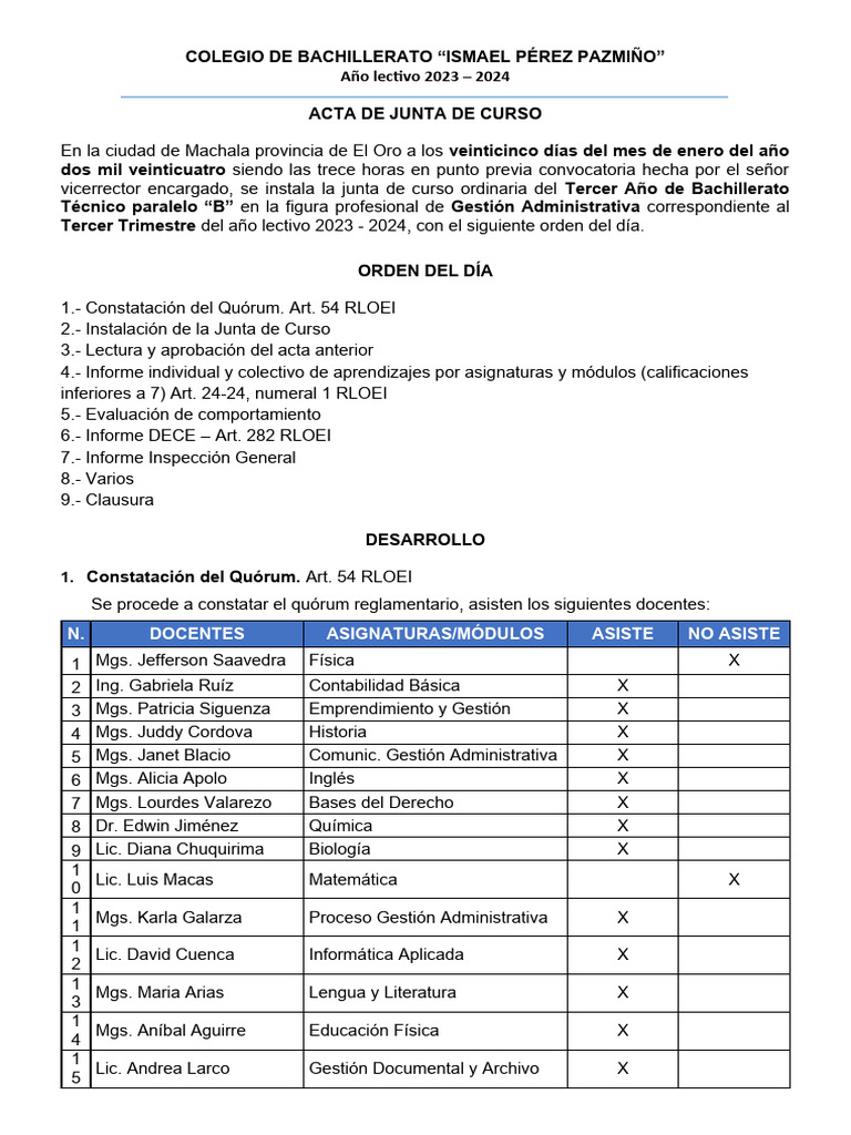 3ro Gestión Adm. B - ACTA DE JUNTA | PDF