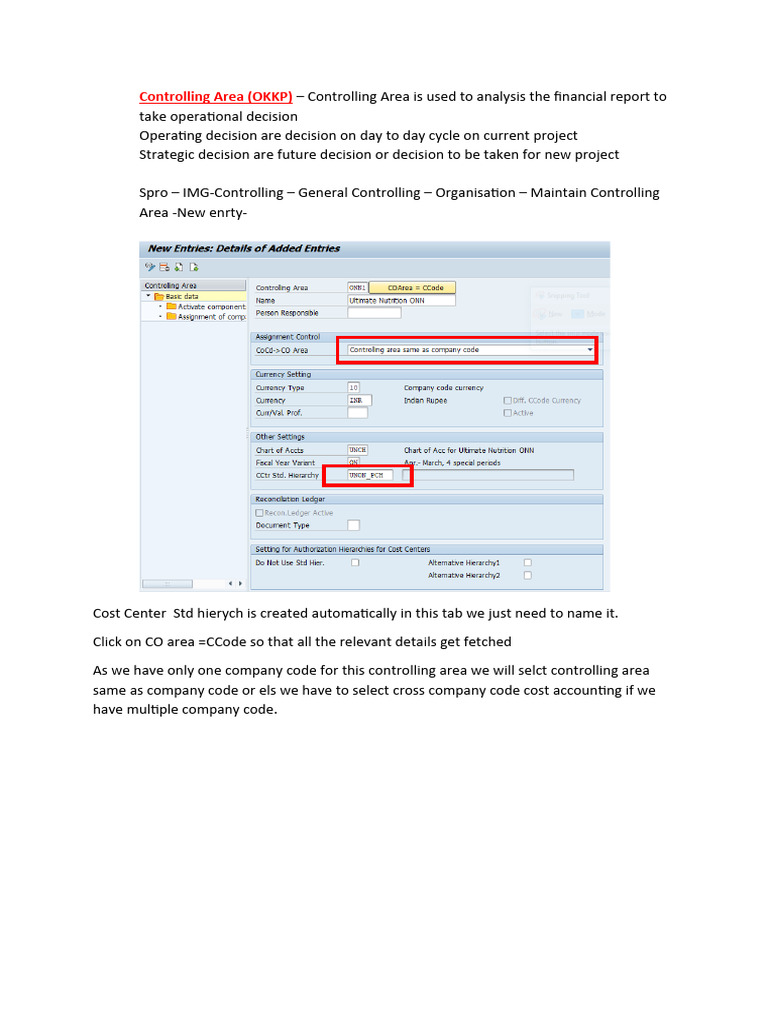4 Controlling Area - Define, Assign, Profit Center Cost Center | PDF ...