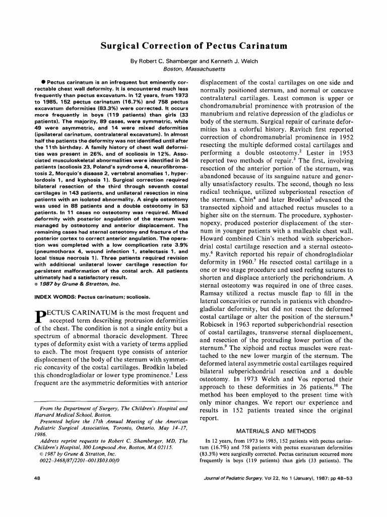 Shamberger1987 Surgical Correction of Pectus Carinatum | PDF ...