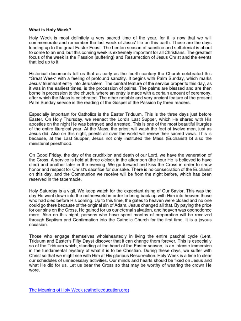 What Is Holy Week | PDF | Mass (Liturgy) | Easter