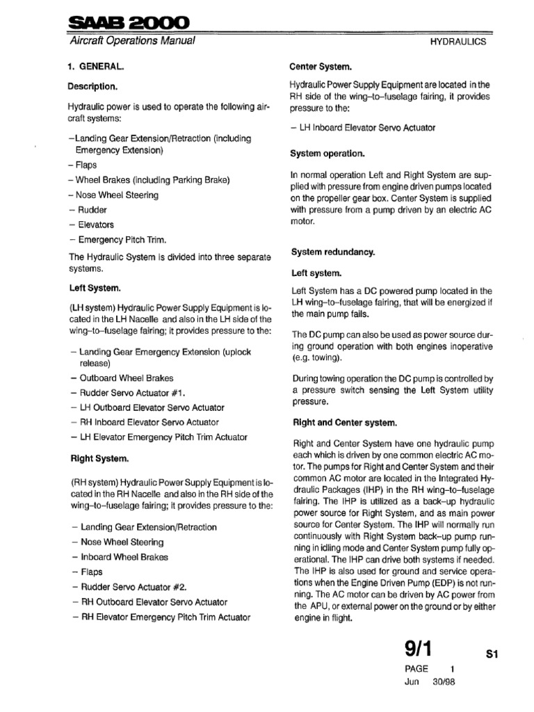 Saab 2000 Hydraulics | PDF | Landing Gear | Aircraft Flight Control System