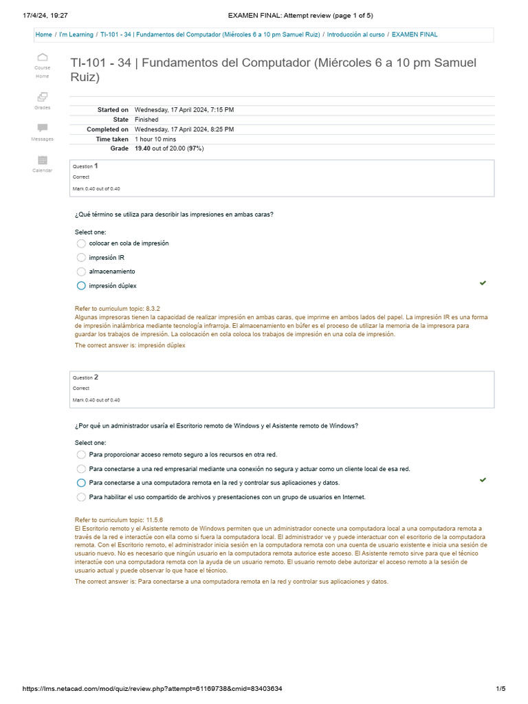 EXAMEN FINAL - Attempt Review (Page 1 of 5) | PDF | Computación en la nube | Contraseña