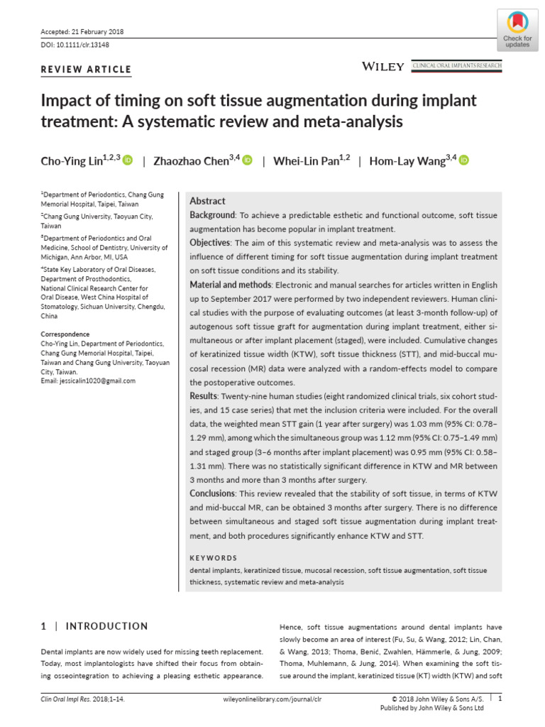 Impact of Timing On Soft Tissue Augmentation During Implant Treatment ...