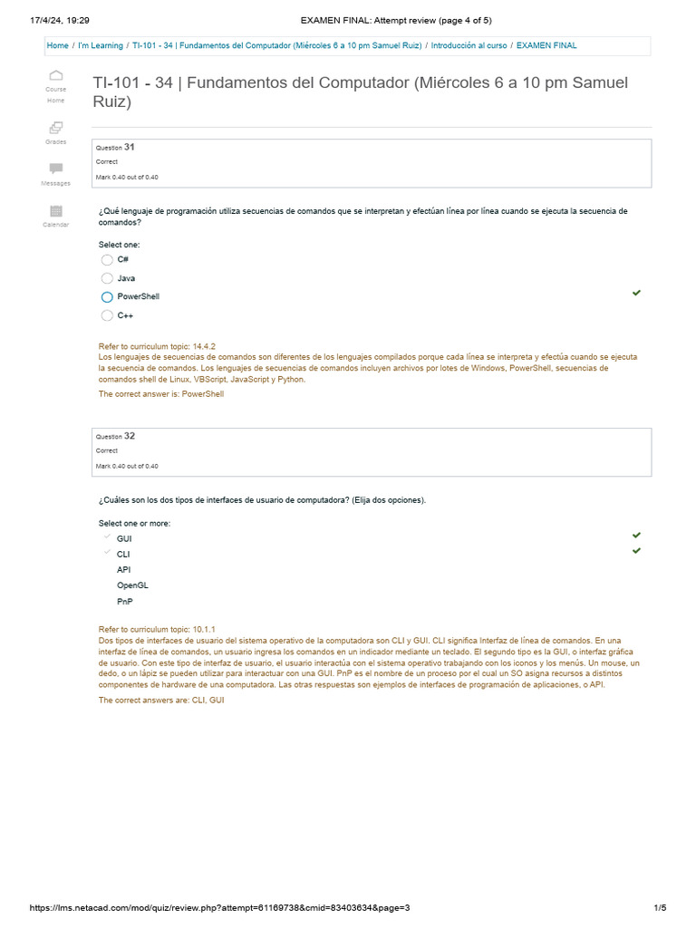 EXAMEN FINAL - Attempt Review (Page 4 of 5) | PDF | Interfaz de línea de comando | Interfaces ...