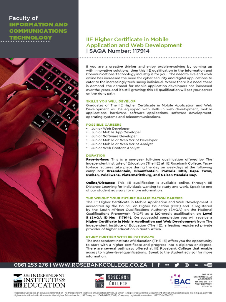 2022 IIE Higher Certificate in Mobile Application and Web Development ...