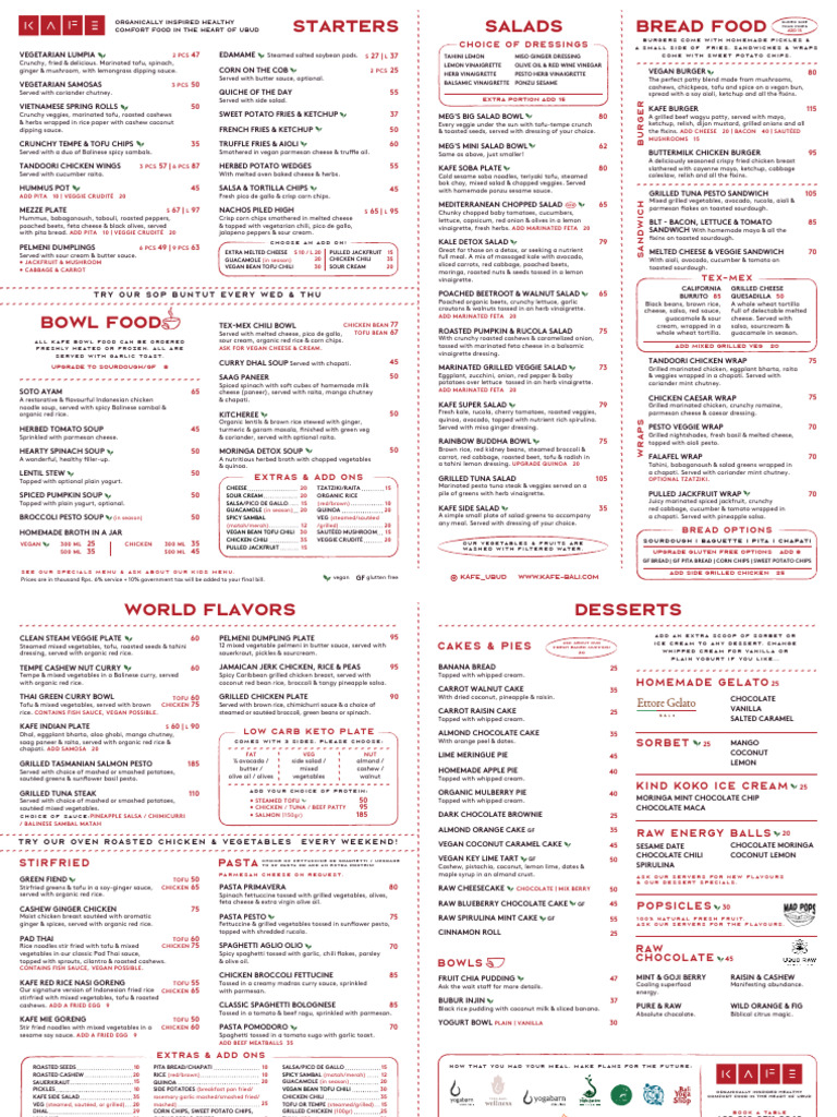 KAFE Menu MAINS 230920 | PDF | Tofu | Hamburgers