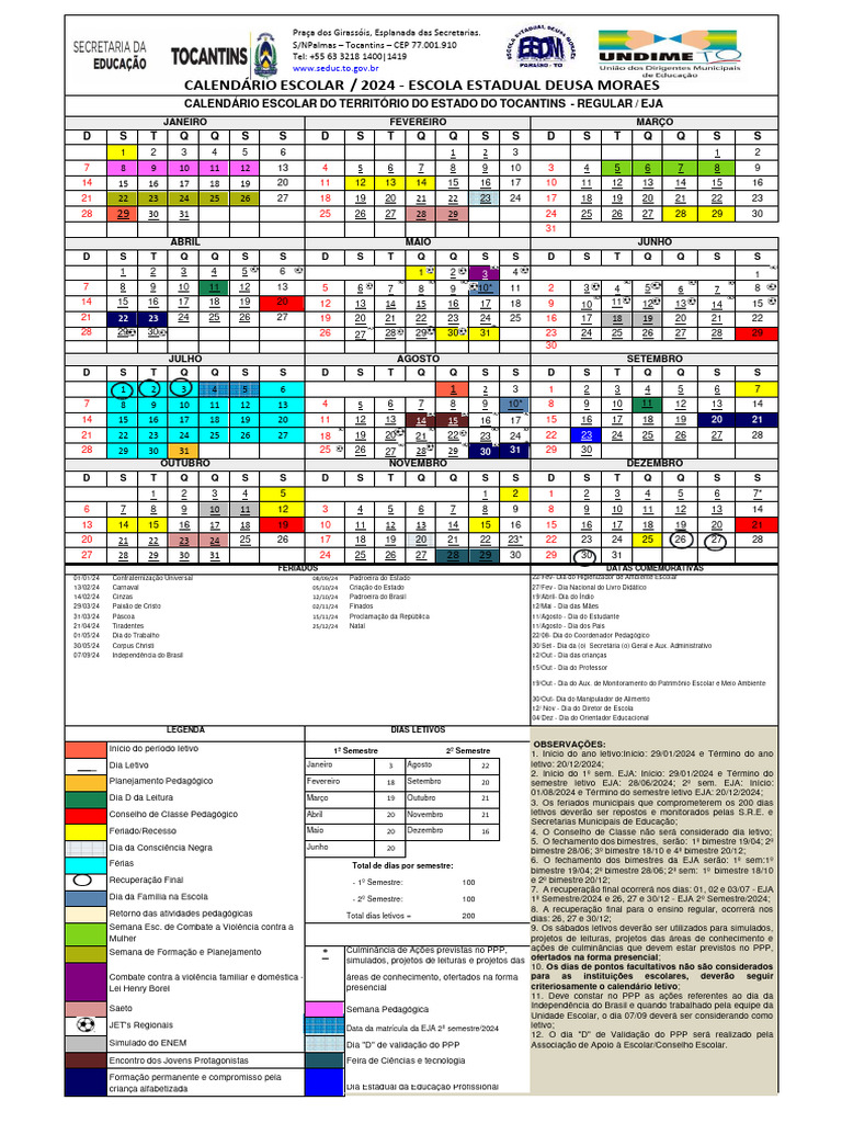 Calendário 2024 - EEDM | PDF | Pedagogia