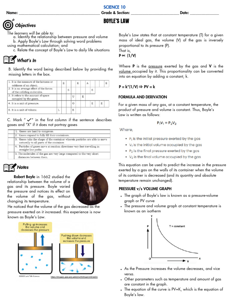 Boyle's Law: Applications and Concepts | PDF | Gases | Pressure
