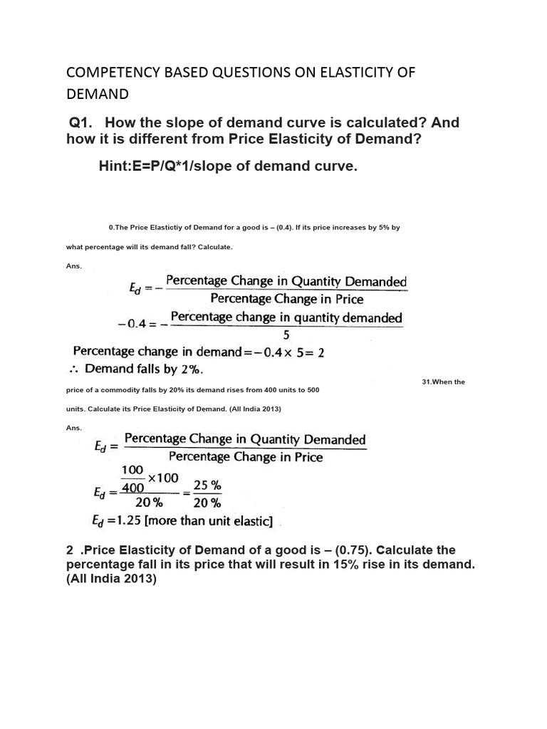 Competency Based Questions on Elasticity of Demand | PDF