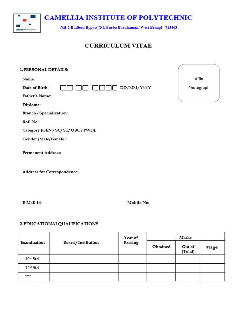 CIP CV Format | PDF | Career & Growth
