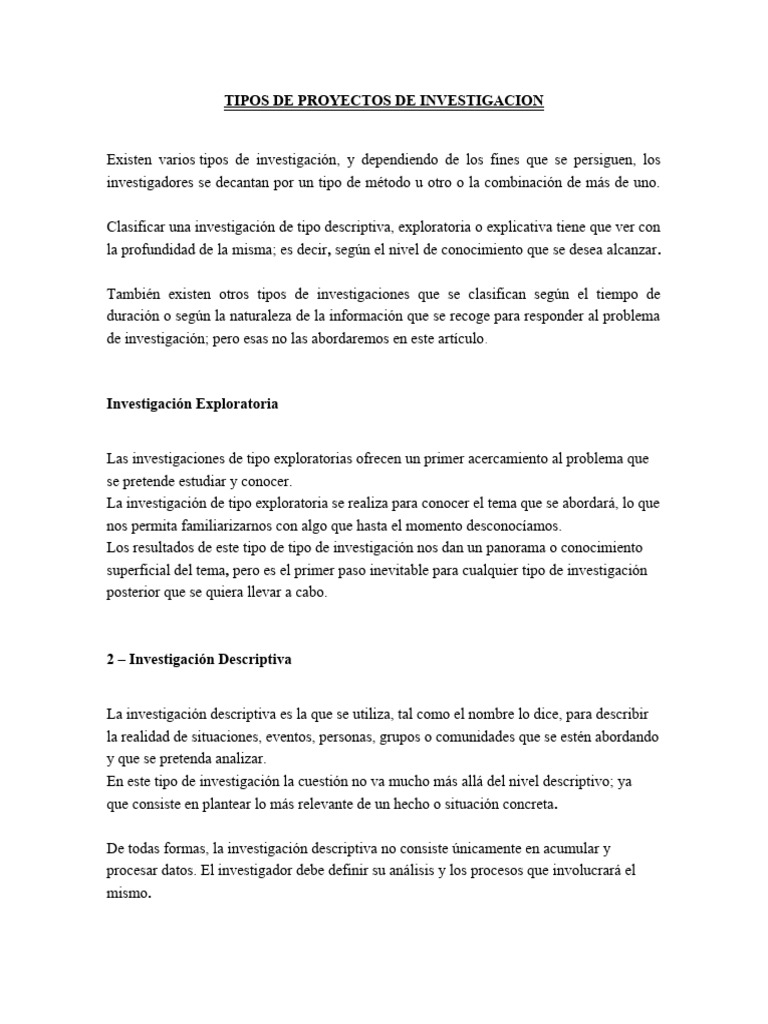 TIPOS DE PROYECTOS DE INVESTIGACION | PDF | Conocimiento | Teoría