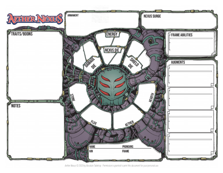 Aether Nexus RPG Character Sheet | PDF