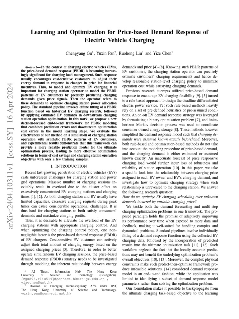 Learning and Optimization For Price-Based Demand Response of Electric Vehicle Charging | PDF ...