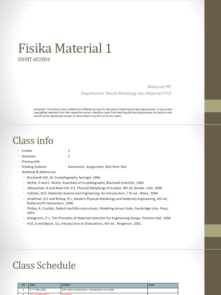 Materials Physics Introduction WNP 2024 | PDF | Crystal Structure | Materials