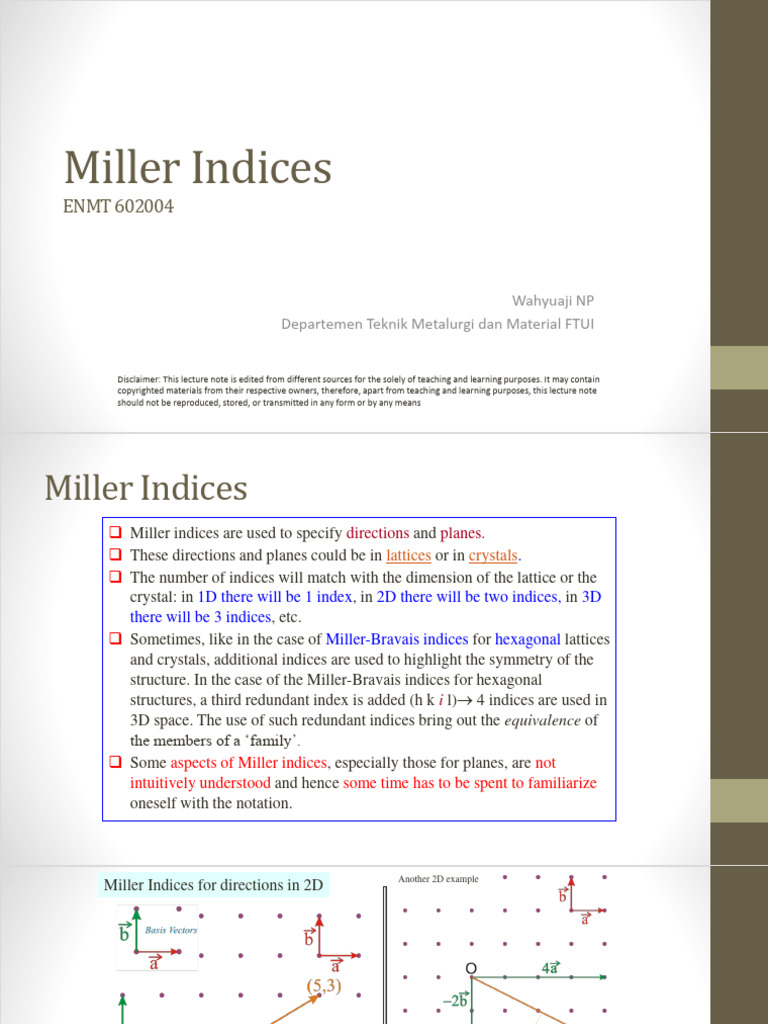 Miller Indices WNP 2024 | PDF | Crystal Structure | Geometry