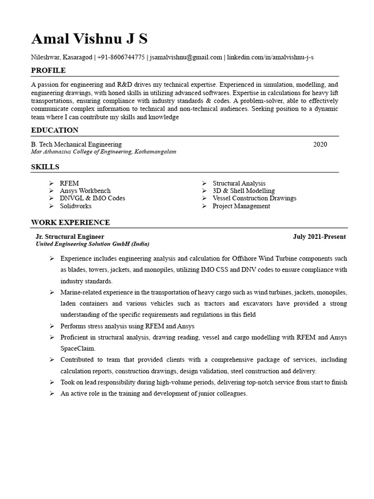 Amal Vishnu CV | Download Free PDF | Engineering