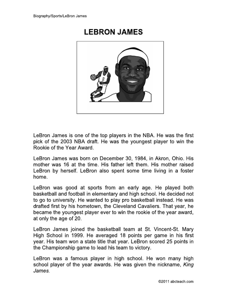 G 5-8-Lebron James Reading Comp | PDF