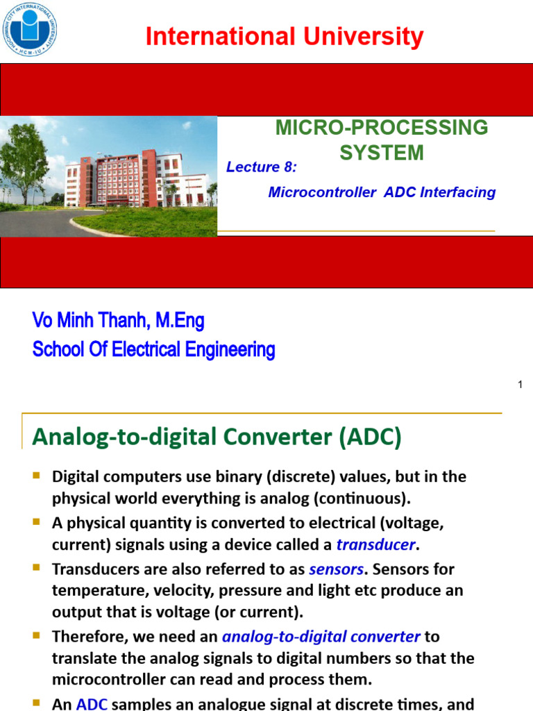 Lecture 8 - ADC Interfacing | PDF | Analog To Digital Converter | Sensor