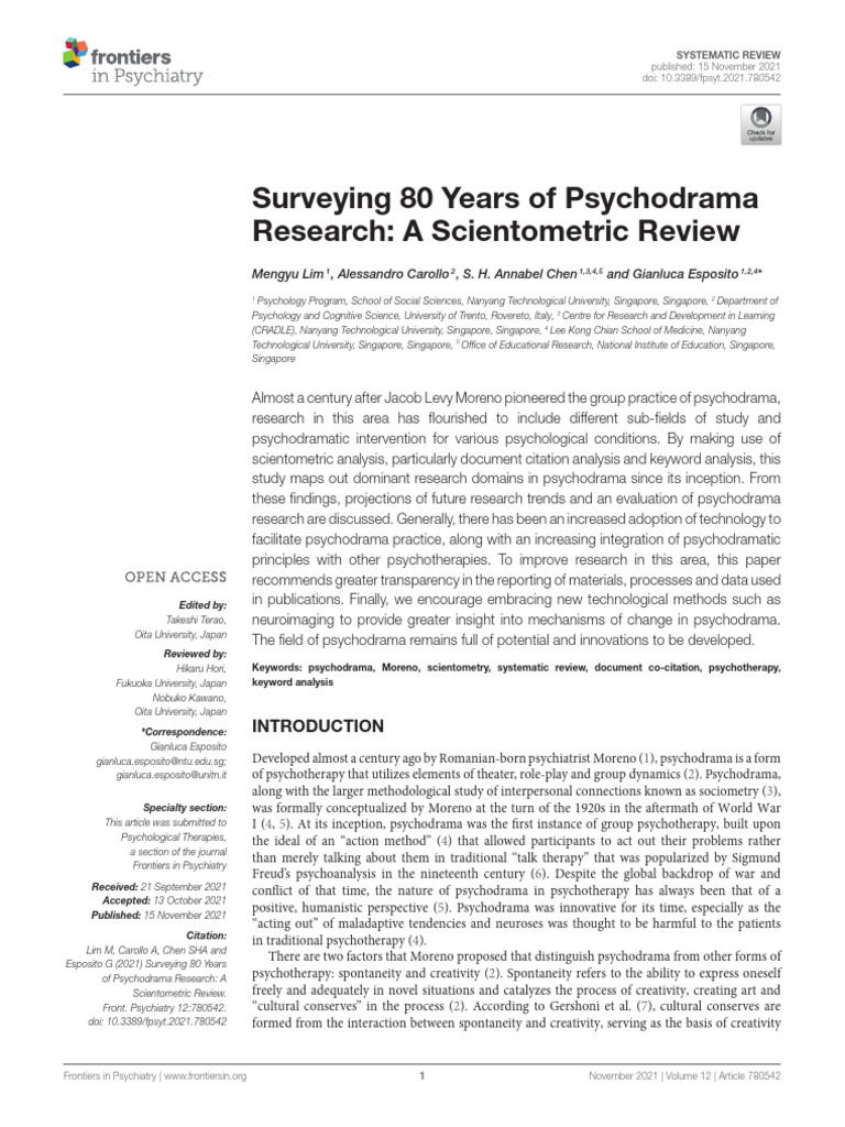 Psychodrama: 80 Years of Research | PDF | Psychotherapy | Cluster Analysis