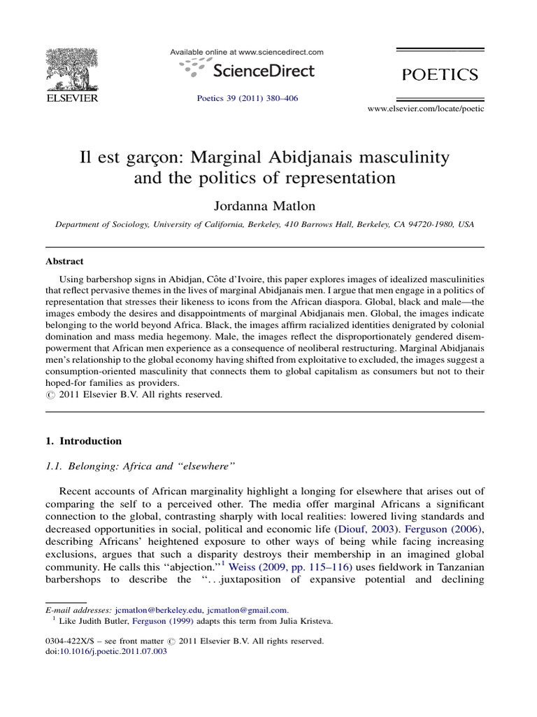 Il Est Garcon Marginal Abidjanais Mascul | PDF | Masculinity | Ivory Coast