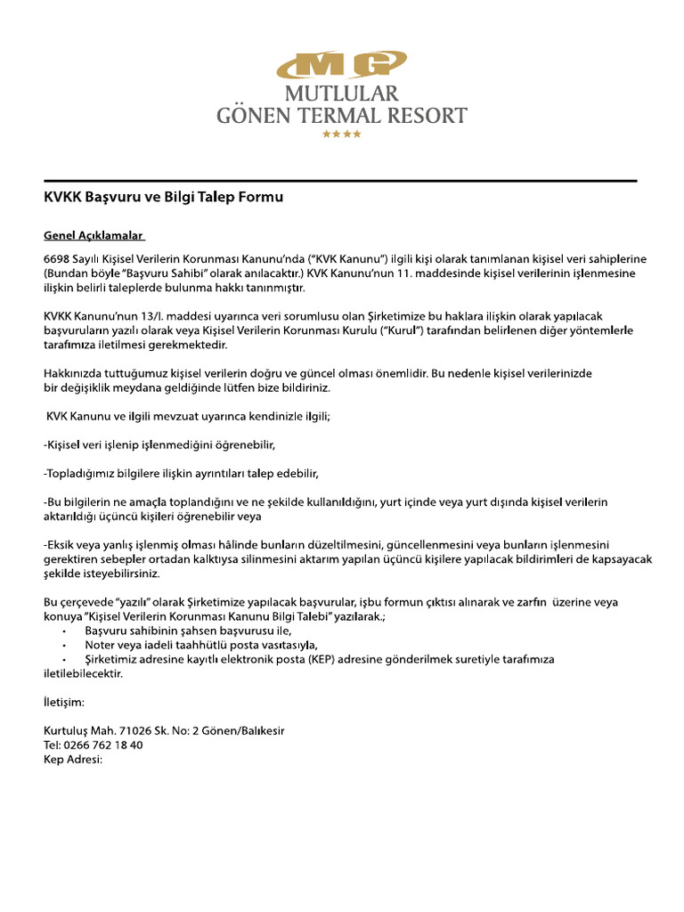 KVKK Basvuru Ve Bilgi Talep Formu | PDF