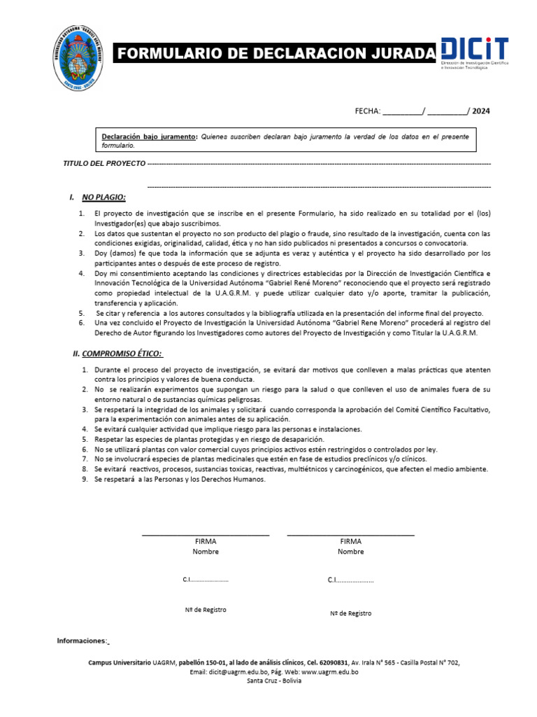 Formularios de Declaracion Jurada 2024 | PDF | Ciencias sociales | Derecho