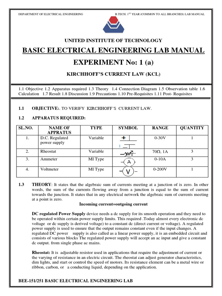 Basic Electrical Engineering Lab Manual Experiment No: 1 (A) | PDF | Power Supply | Voltage
