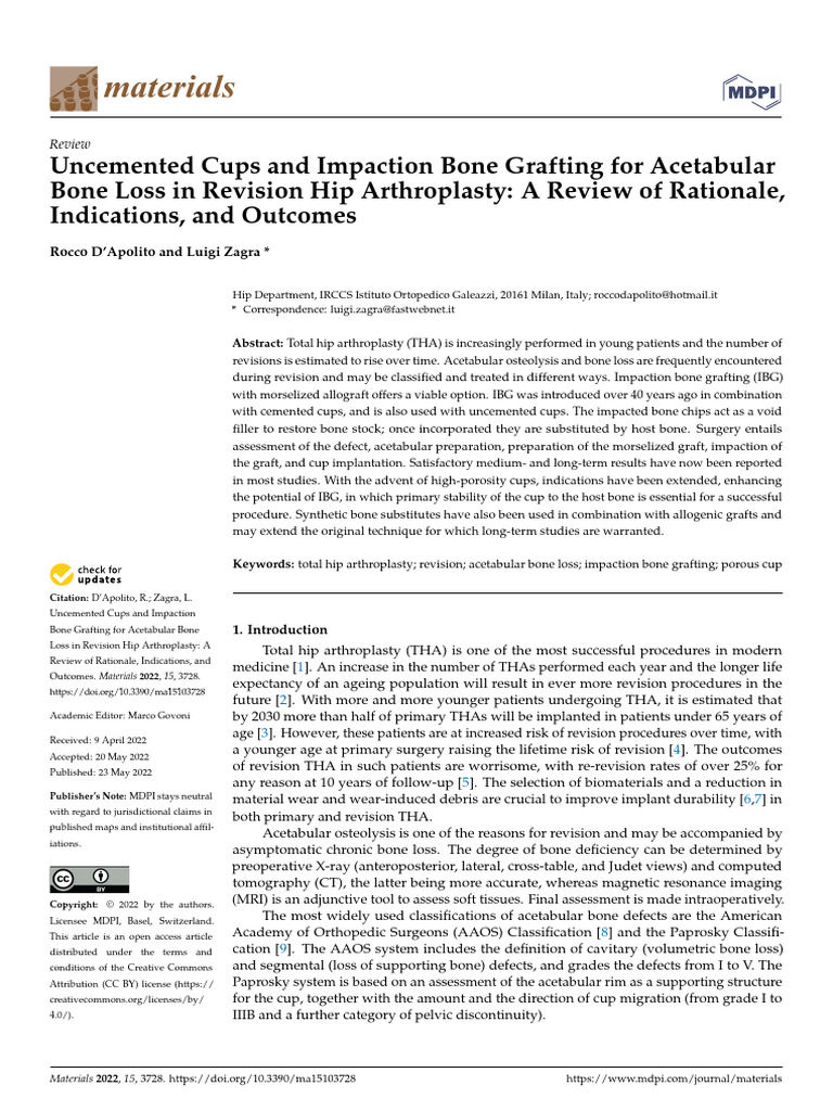 Uncemented Cups and Impaction Bone Grafting For Acetabular 2022 | PDF | Magnetic Resonance ...