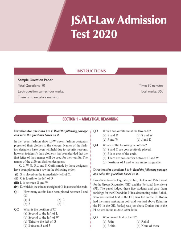 JSAT Law+Admission+Test+2020 | PDF | Particle Physics | Elementary Particle