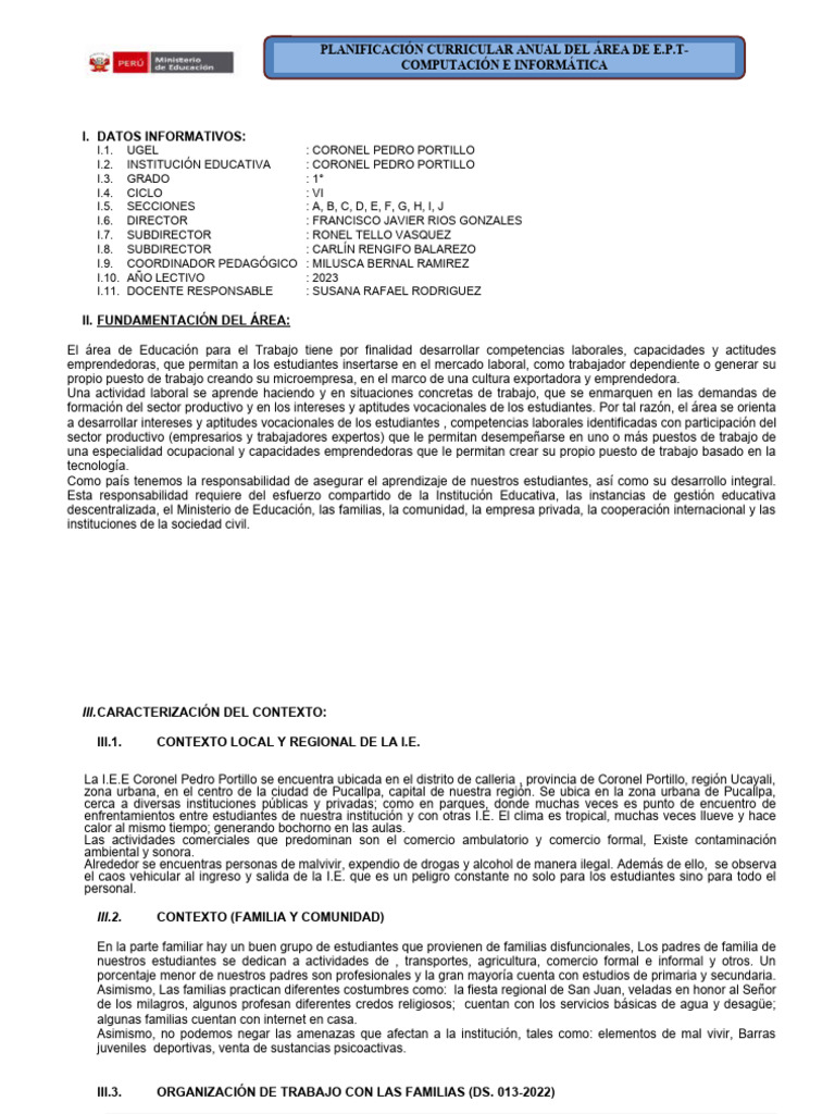 Plan Anual - Ept - Computación | PDF | Aprendizaje | Evaluación