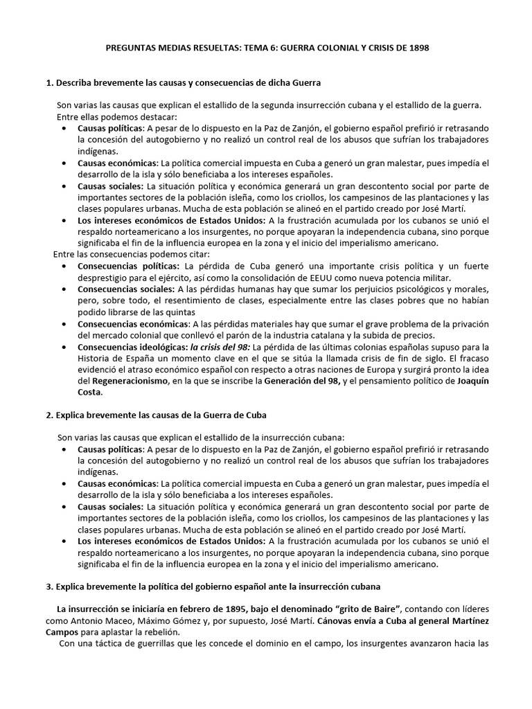 Preguntas Medias Resueltas Tema 6 2 | PDF | Cuba | España