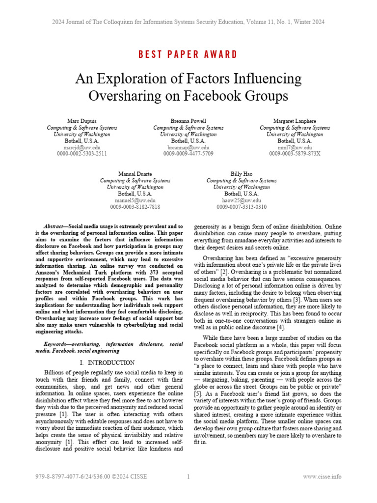 Factors Influencing Facebook Oversharing | PDF | Social Media | Popular ...