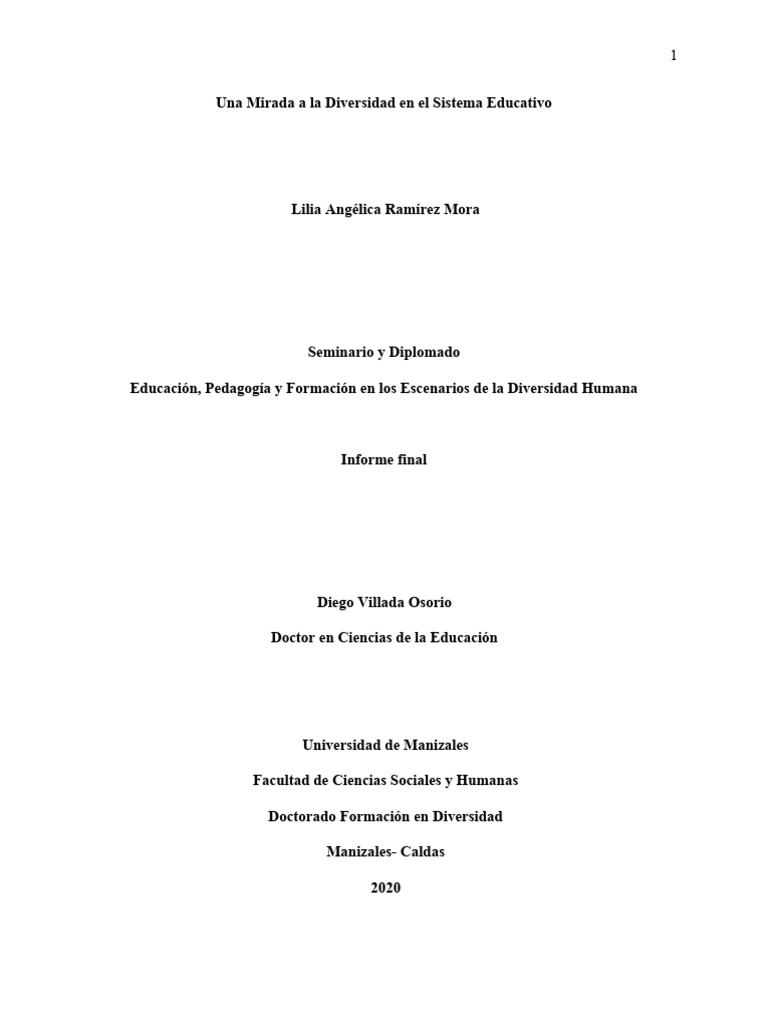 Una Mirada A La Diversidad en Sistema Educativo LILIA ANGELICA RAMIREZ MORA 65761301 | PDF ...