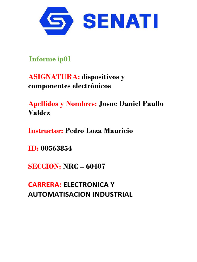 Informe Ip01.PDF Dispositivos | PDF | Red eléctrica | Electrónica