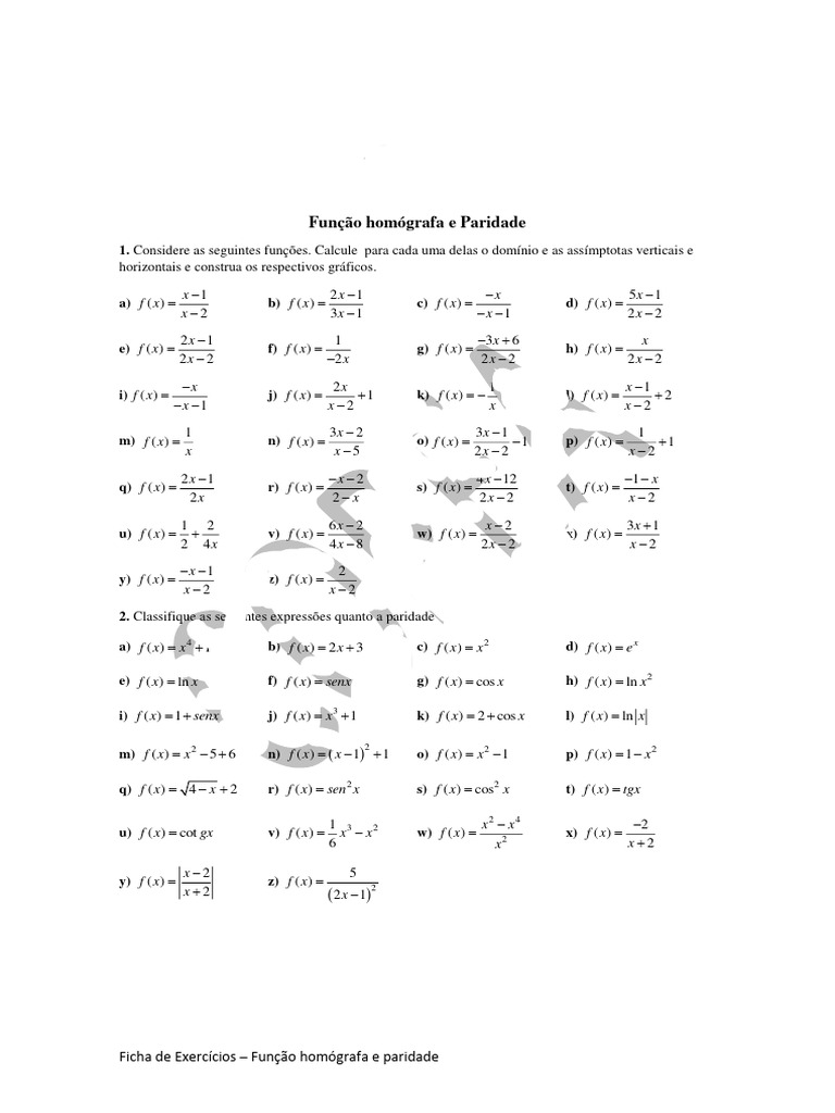 Ficha de Exercícios - Função Homógrafa e Paridade - 125611 | PDF ...