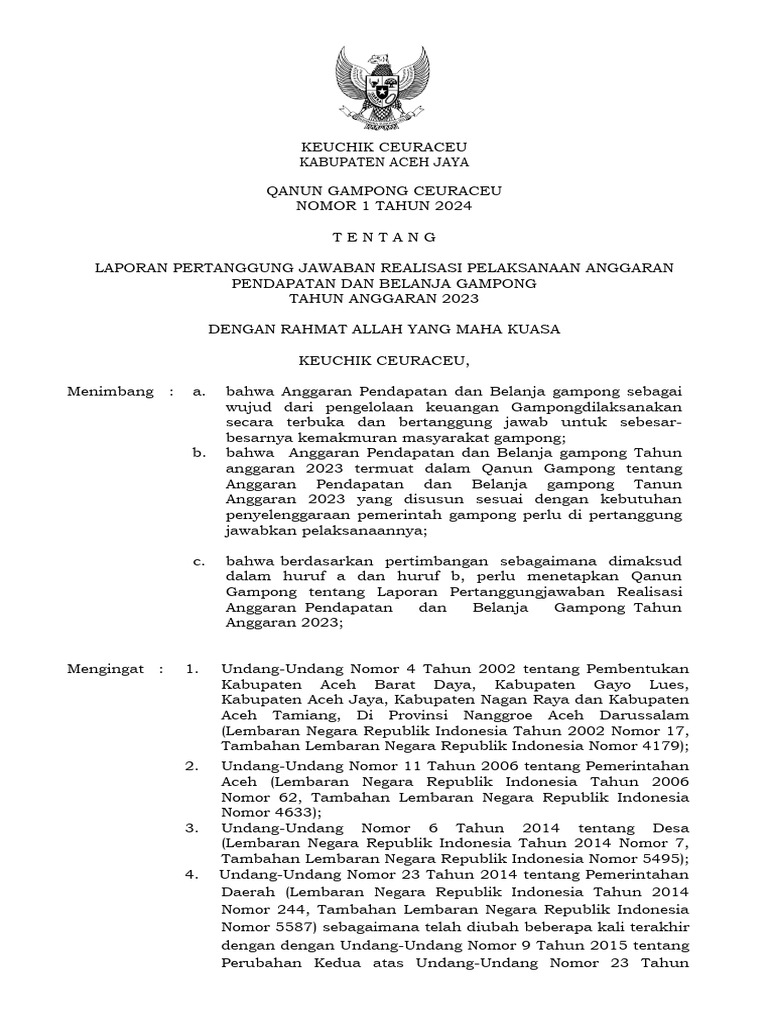 Qanun Realisasi LPJ 2020 | PDF