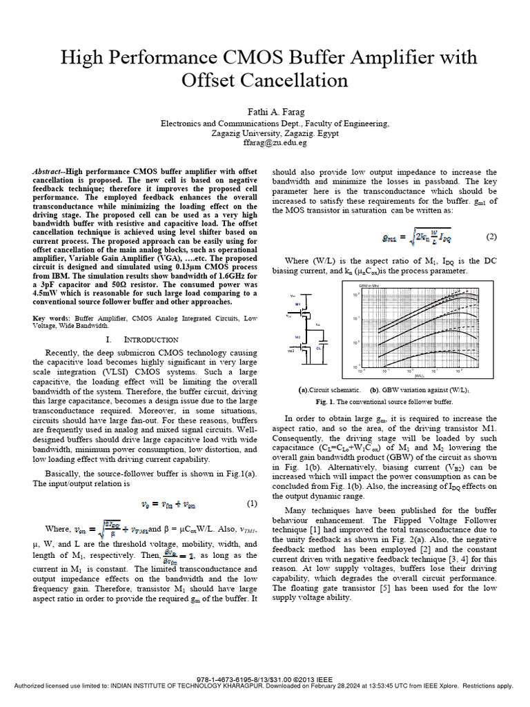 High Performance CMOS Buffer Amplifier With Offset Cancellation | PDF | Amplifier | Cmos