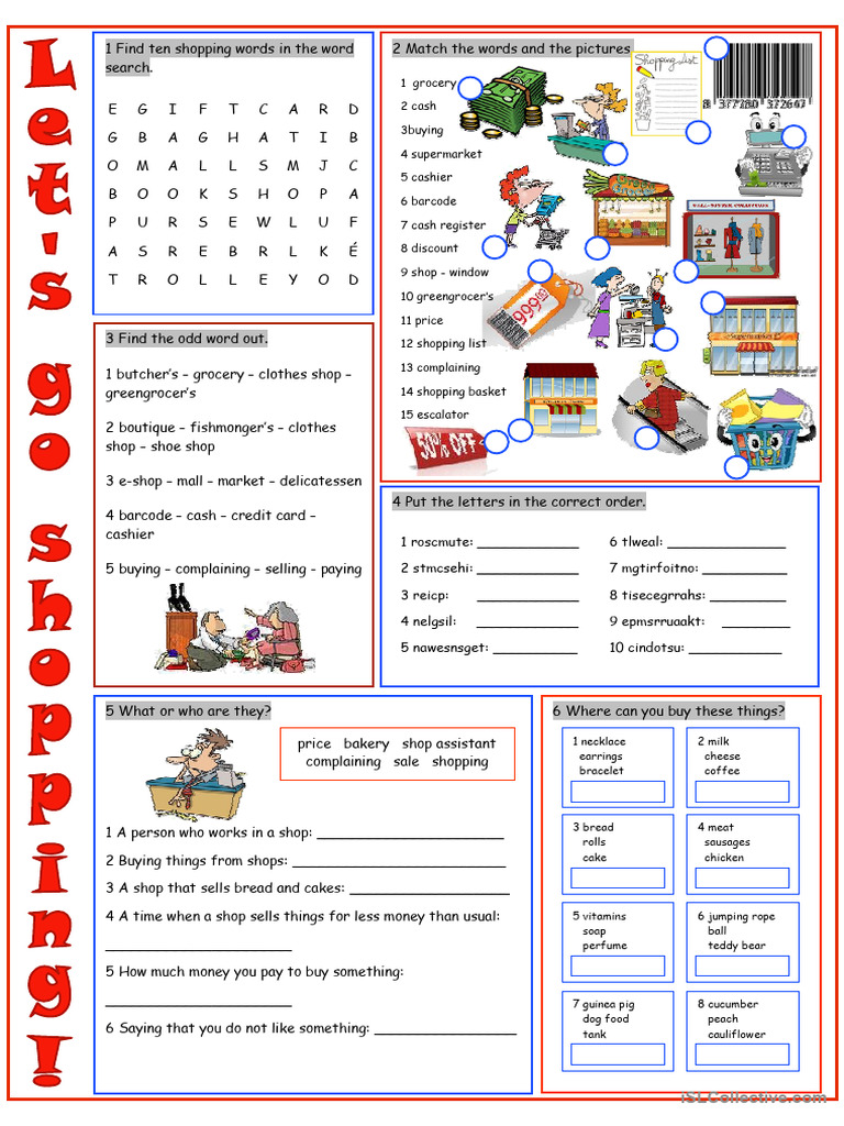 16) Shopping Vocabulary Exercises | Download Free PDF | Grocery Store ...