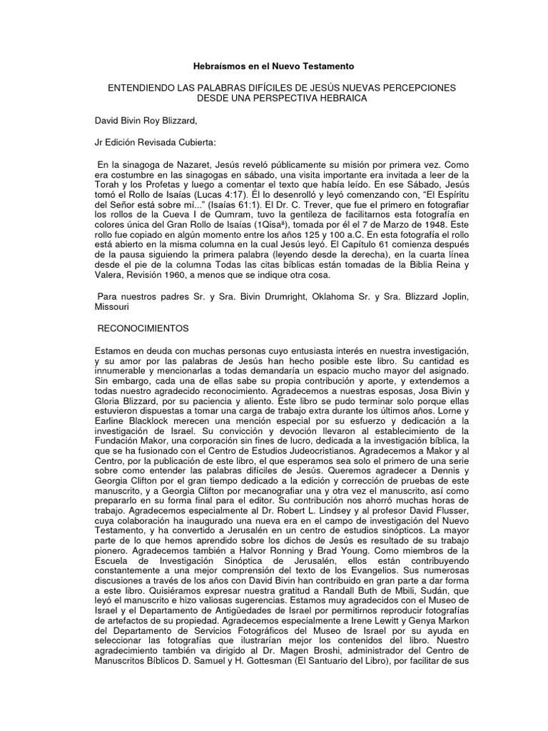 Hebraismos en El Nuevo Testamento-David Bivin Roy Blizzard | PDF ...