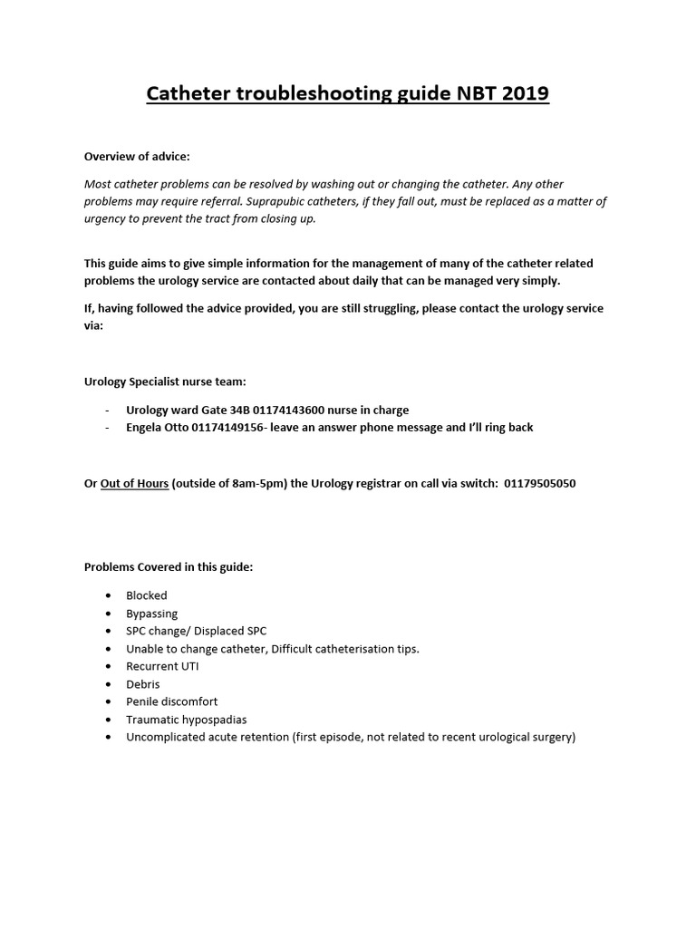Catheter Troubleshooting Guide NBT 2019 - 0 | PDF | Catheter | Urinary Tract Infection