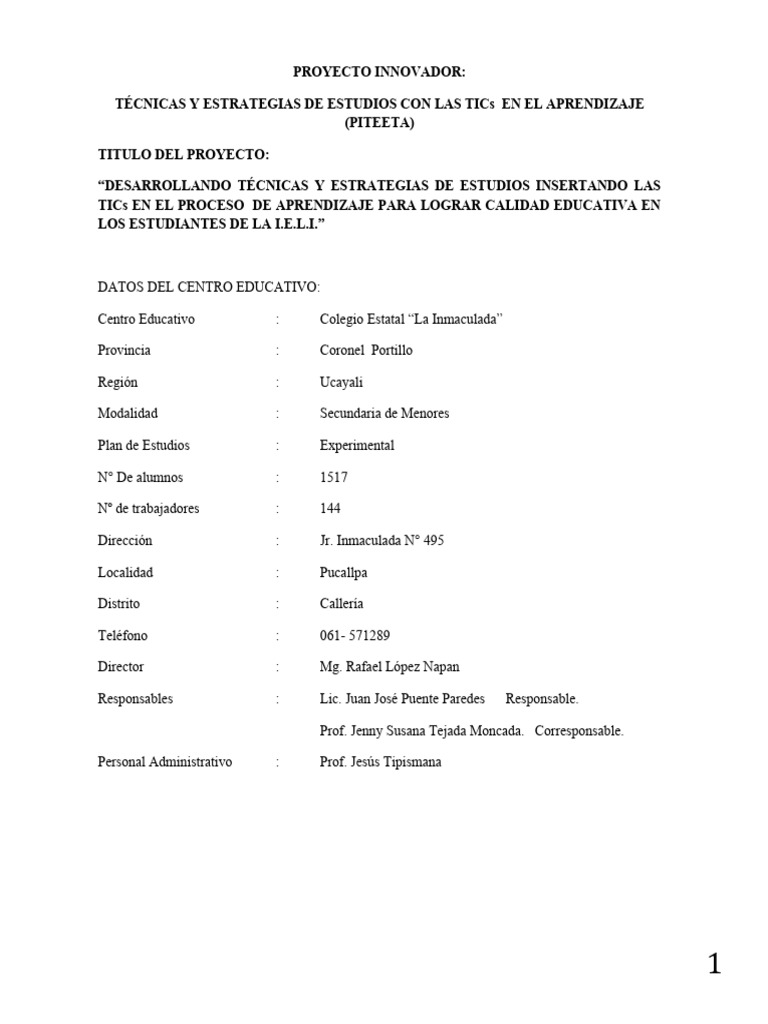 PROYECTO TICs Municipalidad | PDF | Maestros | Tecnología de información y comunicaciones