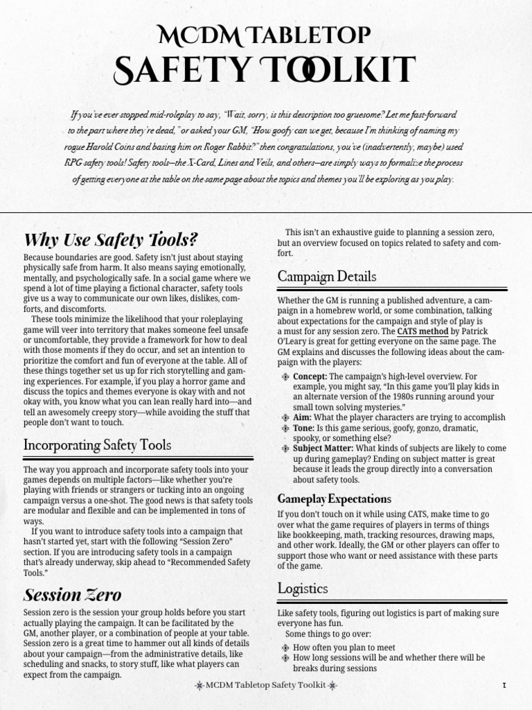 MCDM_Tabletop_Safety_Toolkit | PDF | Role Playing Games | Tabletop Games