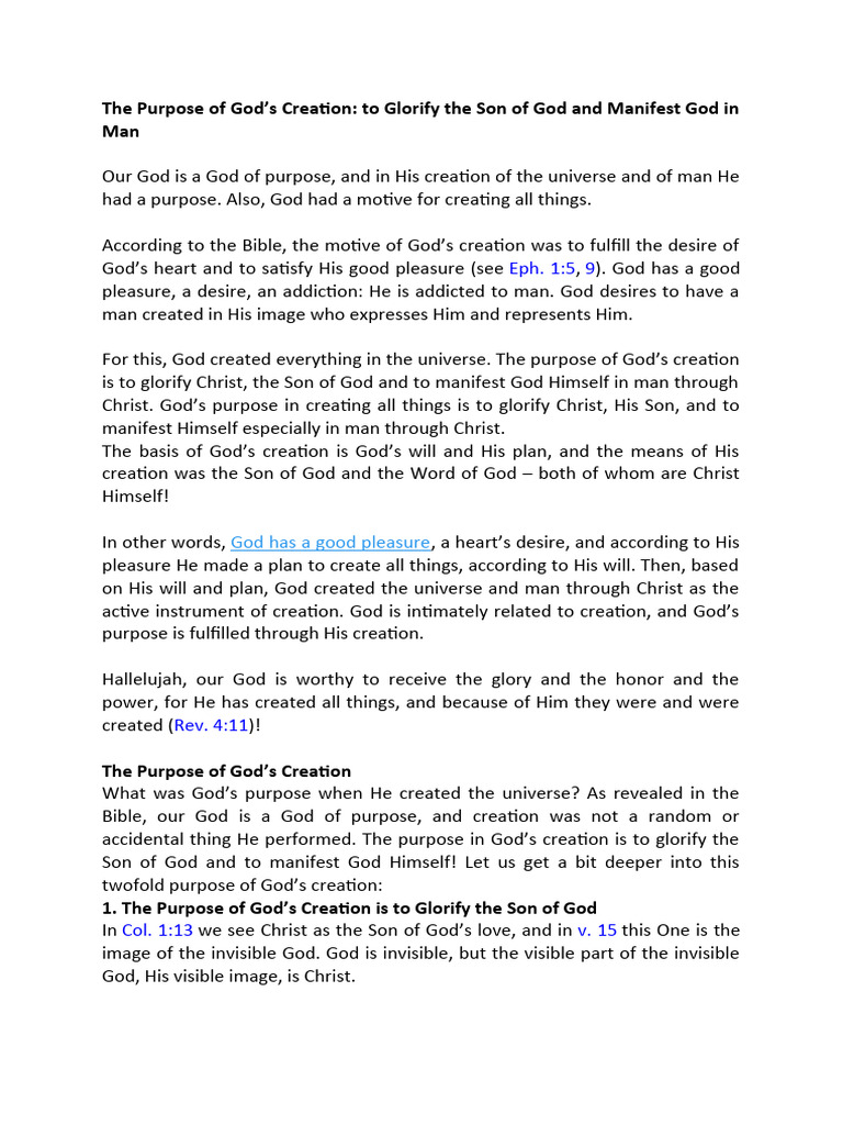 Purpose of God's Creation Explained | PDF | God | Glory (Religion)
