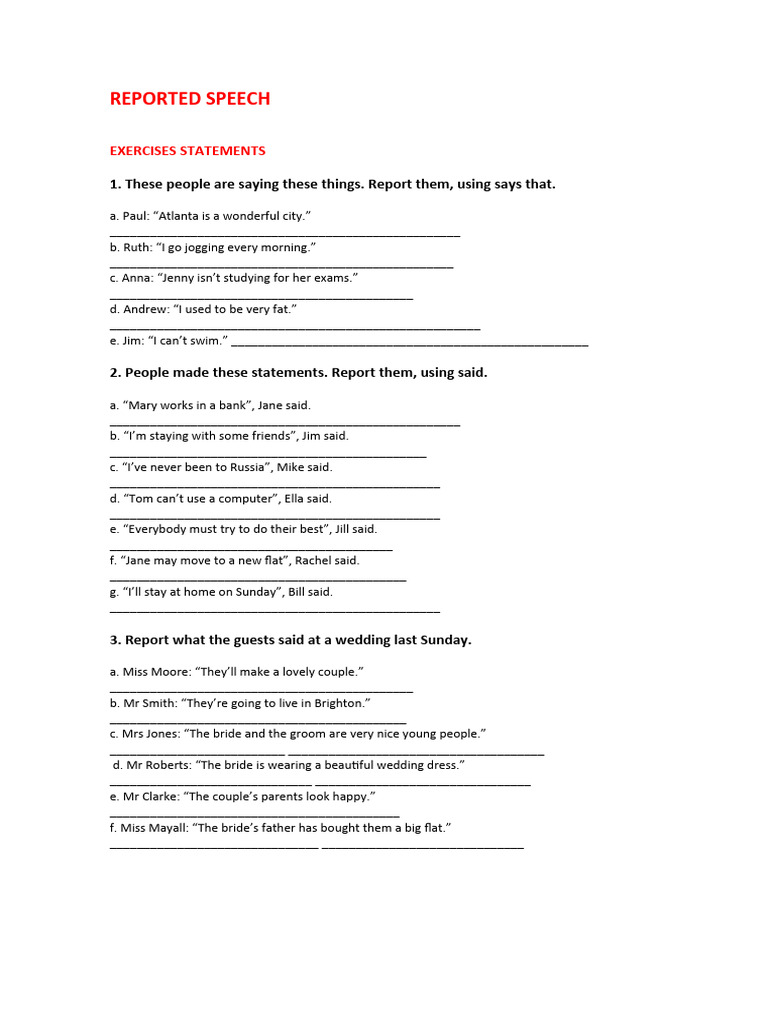 Reported Speech Exercises | PDF | Bride