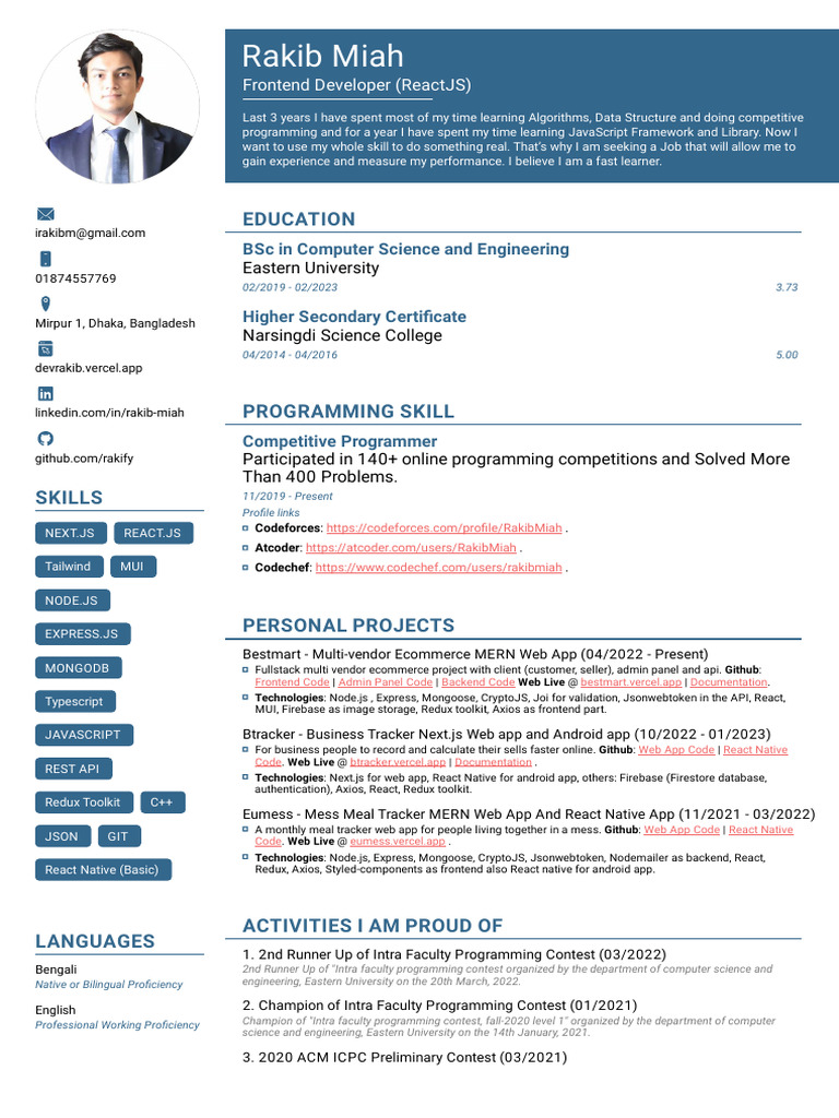 Rakibs Resume | Download Free PDF | Web Application | Information Technology