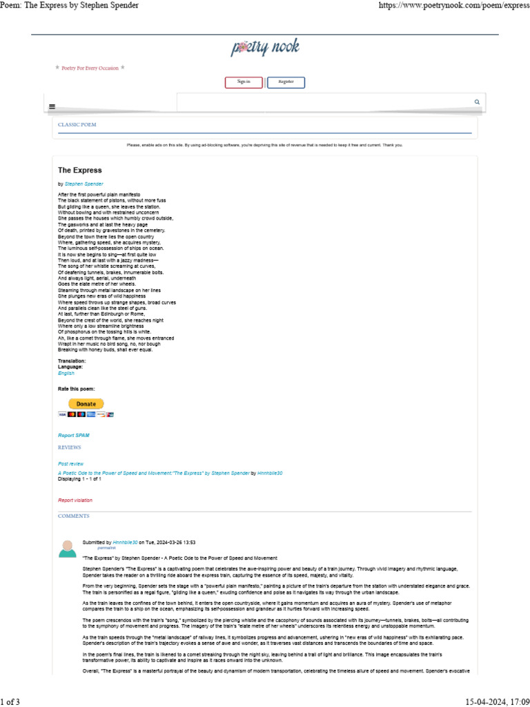 Poem The Express by Stephen Spender | PDF | Poetry