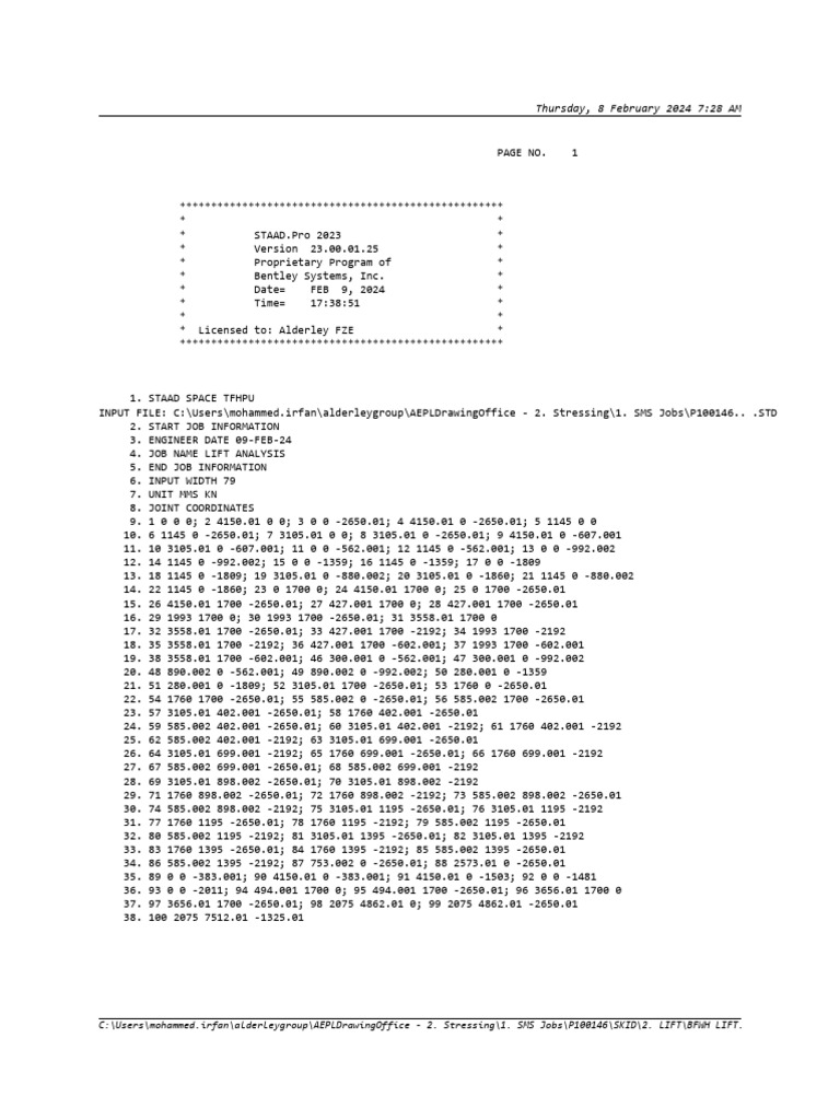 9.1 LIFT - STAAD OUTPUT | PDF | Buckling | Classical Mechanics