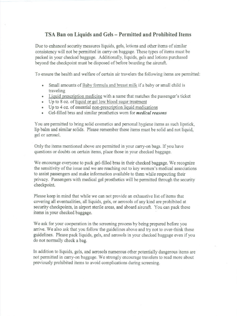 TSA Liquid and Gel Guidelines 2025 | PDF | Airport Security | Topical ...